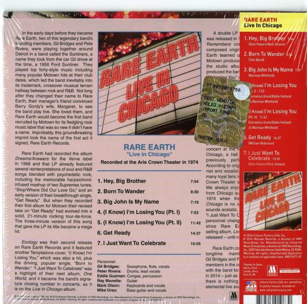 Rare Earth – CD – Live in Chicago – Culture Factory