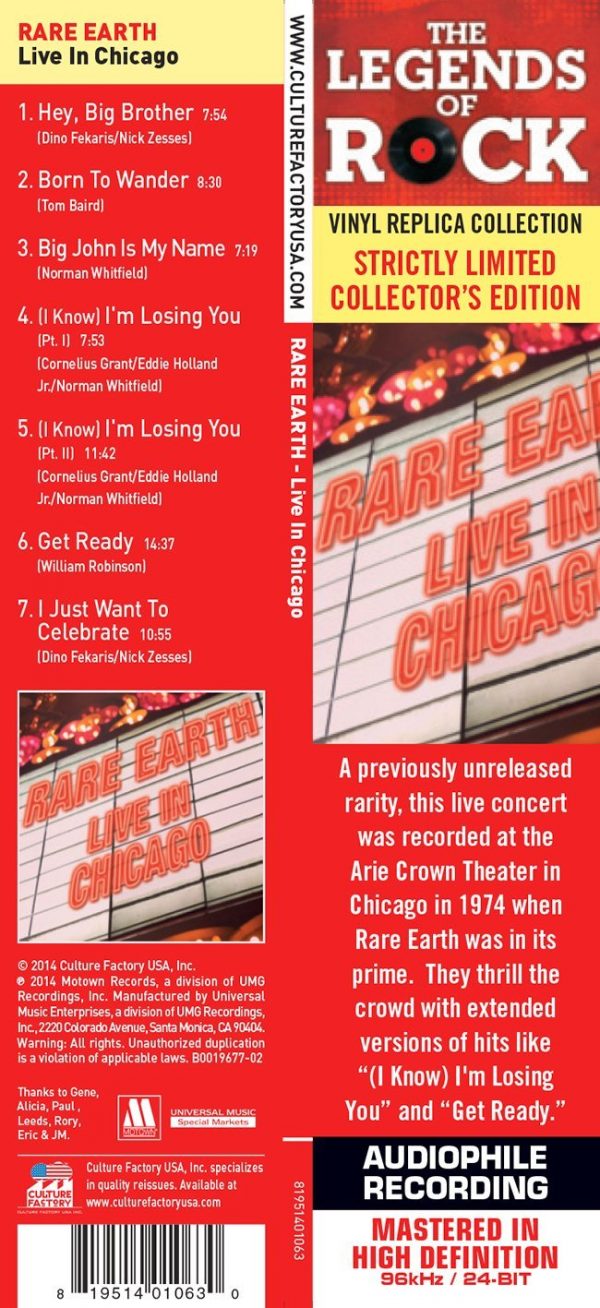 Rare Earth – CD – Live in Chicago – Culture Factory